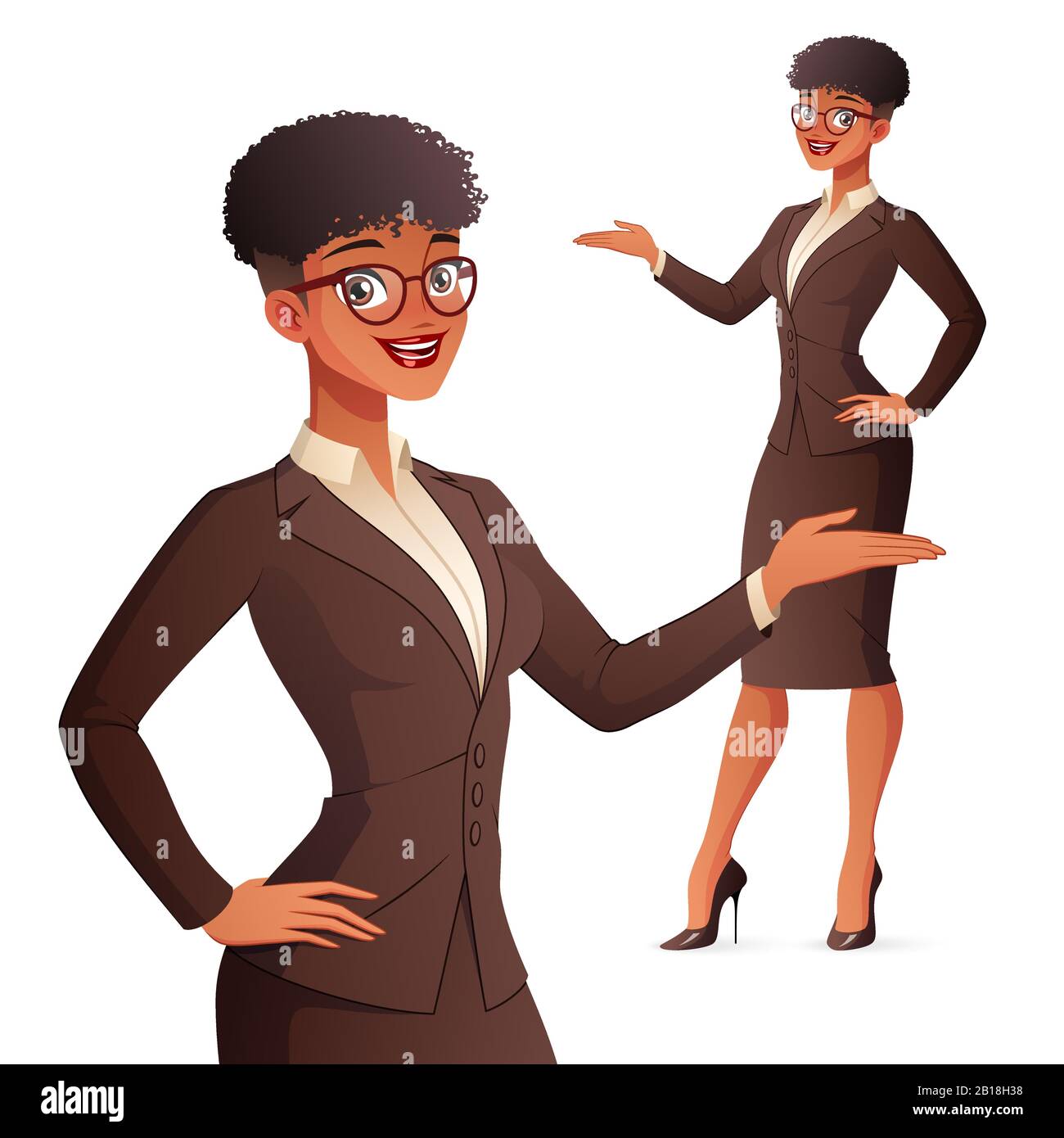 Smiling Businesswoman In Glasses Presenting Isolated Vector