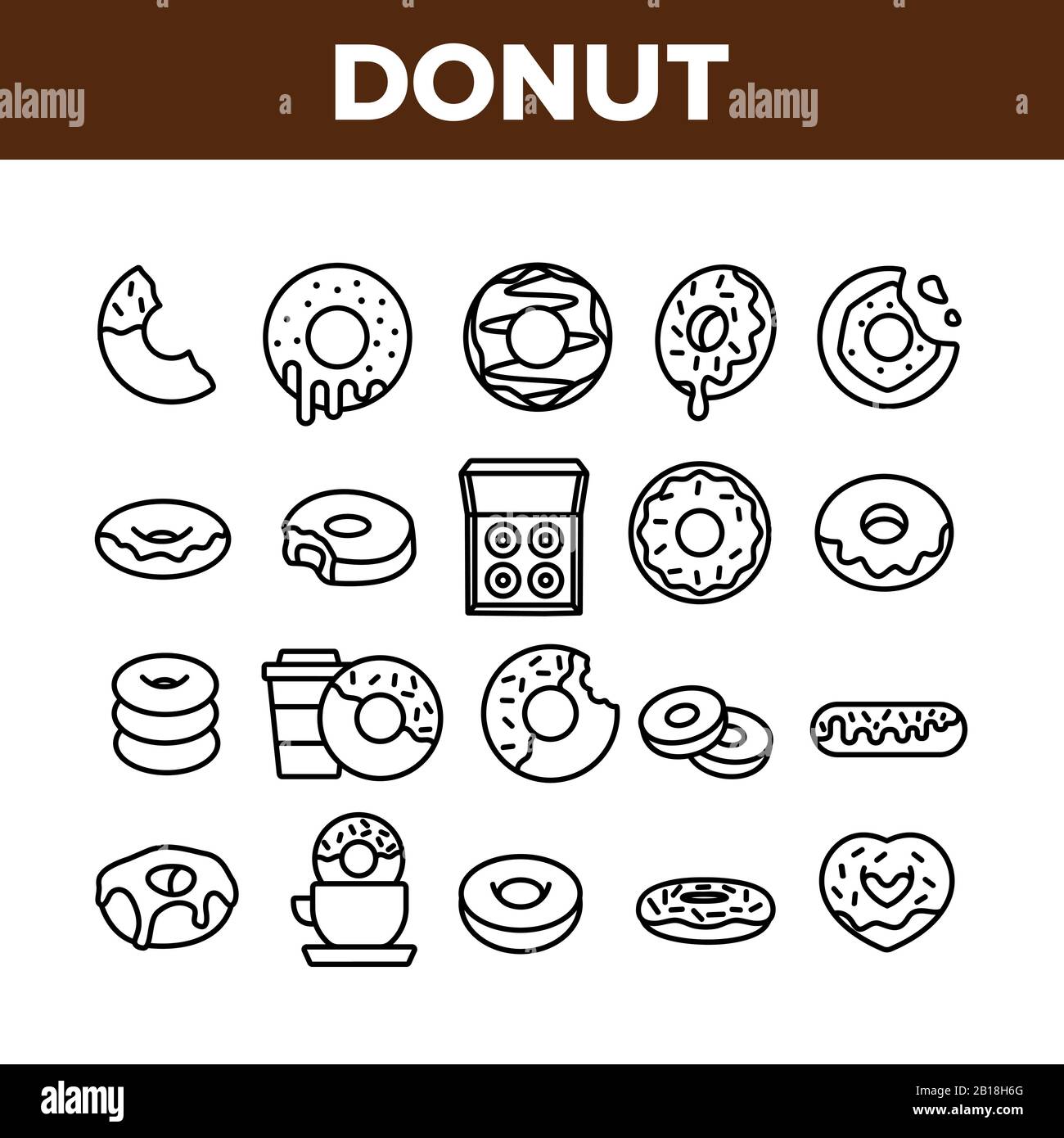 Donut Sweet Breakfast Collection Icons Set Vector Stock Vector Image ...