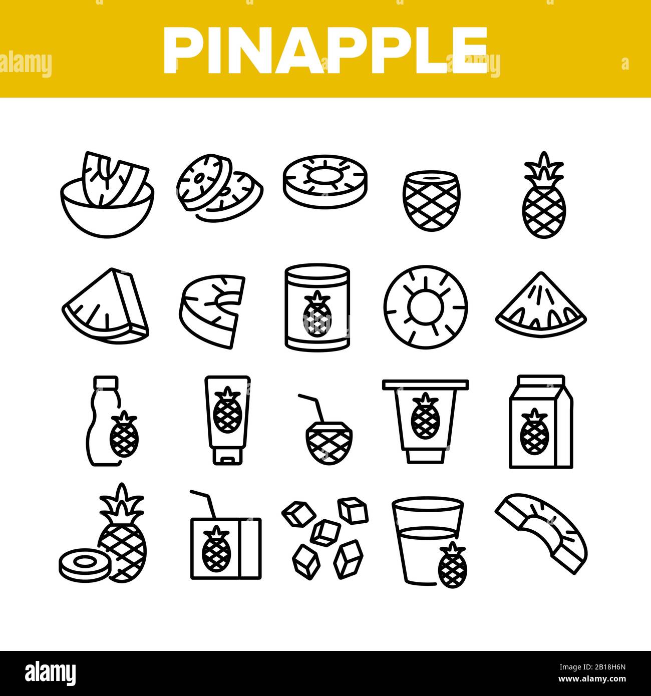Pineapple Exotic food Collection Icons Set Vector Stock Vector Image ...