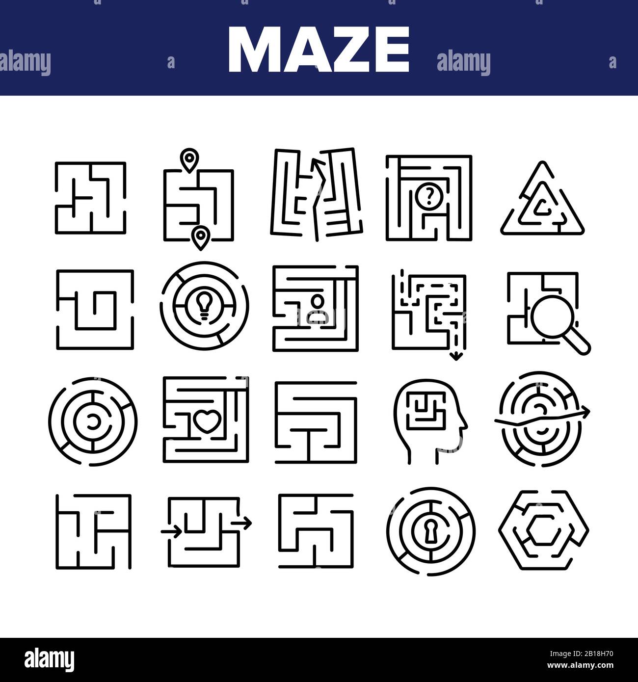 Maze Puzzle Different Collection Icons Set Vector Stock Vector Image ...