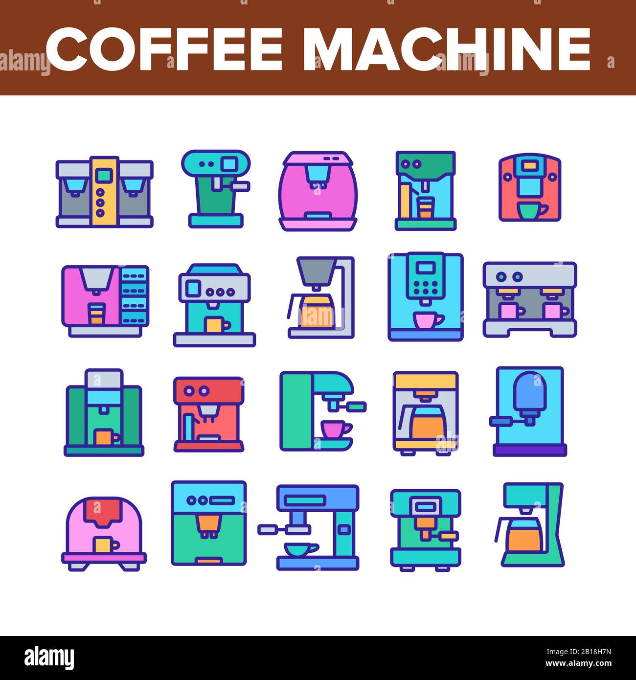 Coffee Machine Device Collection Icons Set Vector Stock Vector Image ...