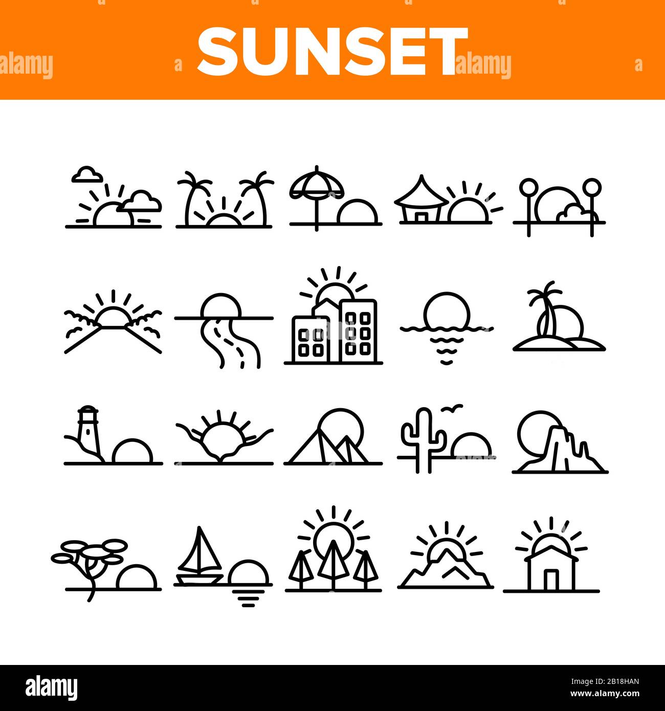 Sunset Or Sunrise Collection Icons Set Vector Stock Vector Image & Art ...