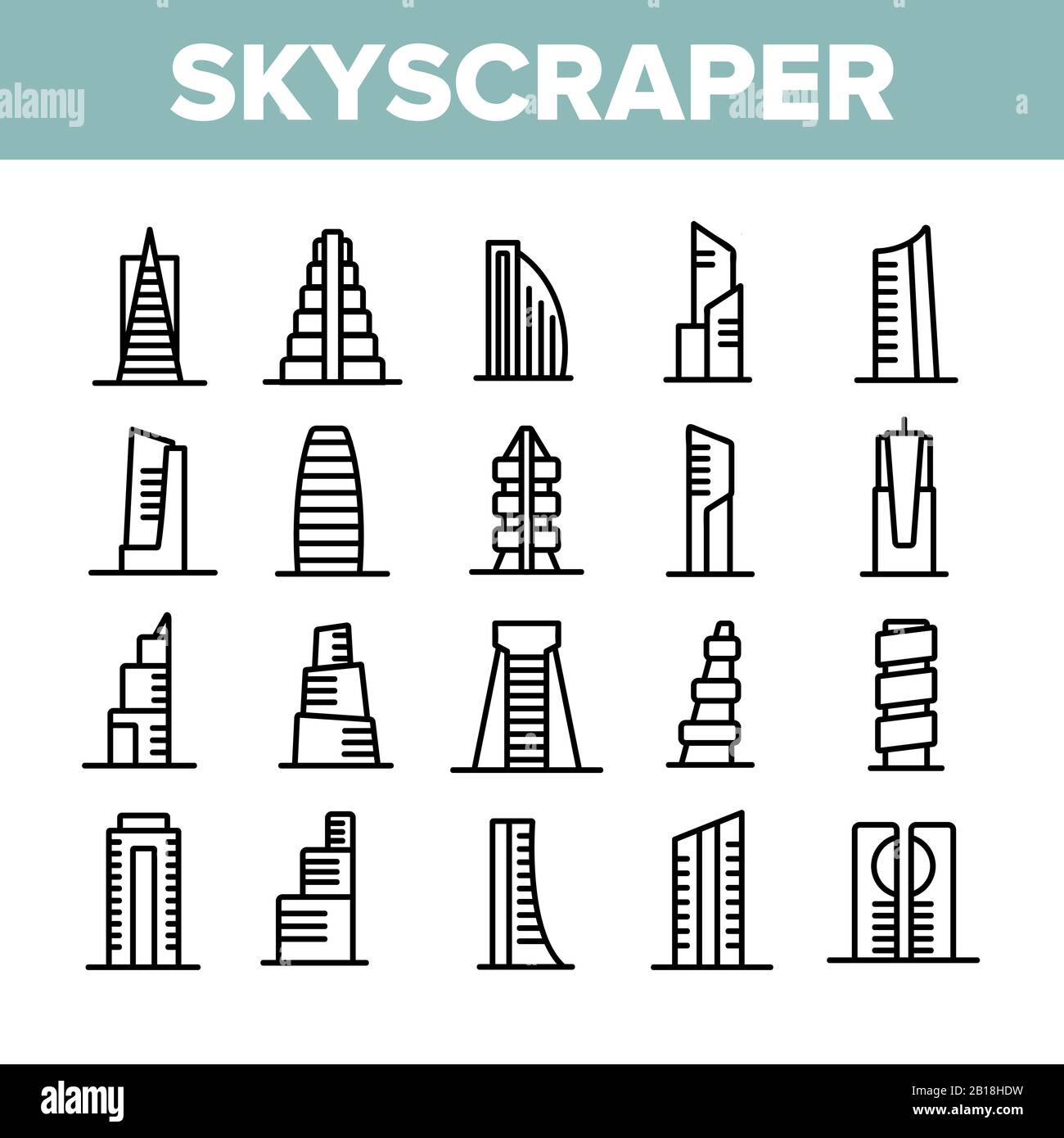 Skyscraper Building Collection Icons Set Vector Stock Vector Image ...