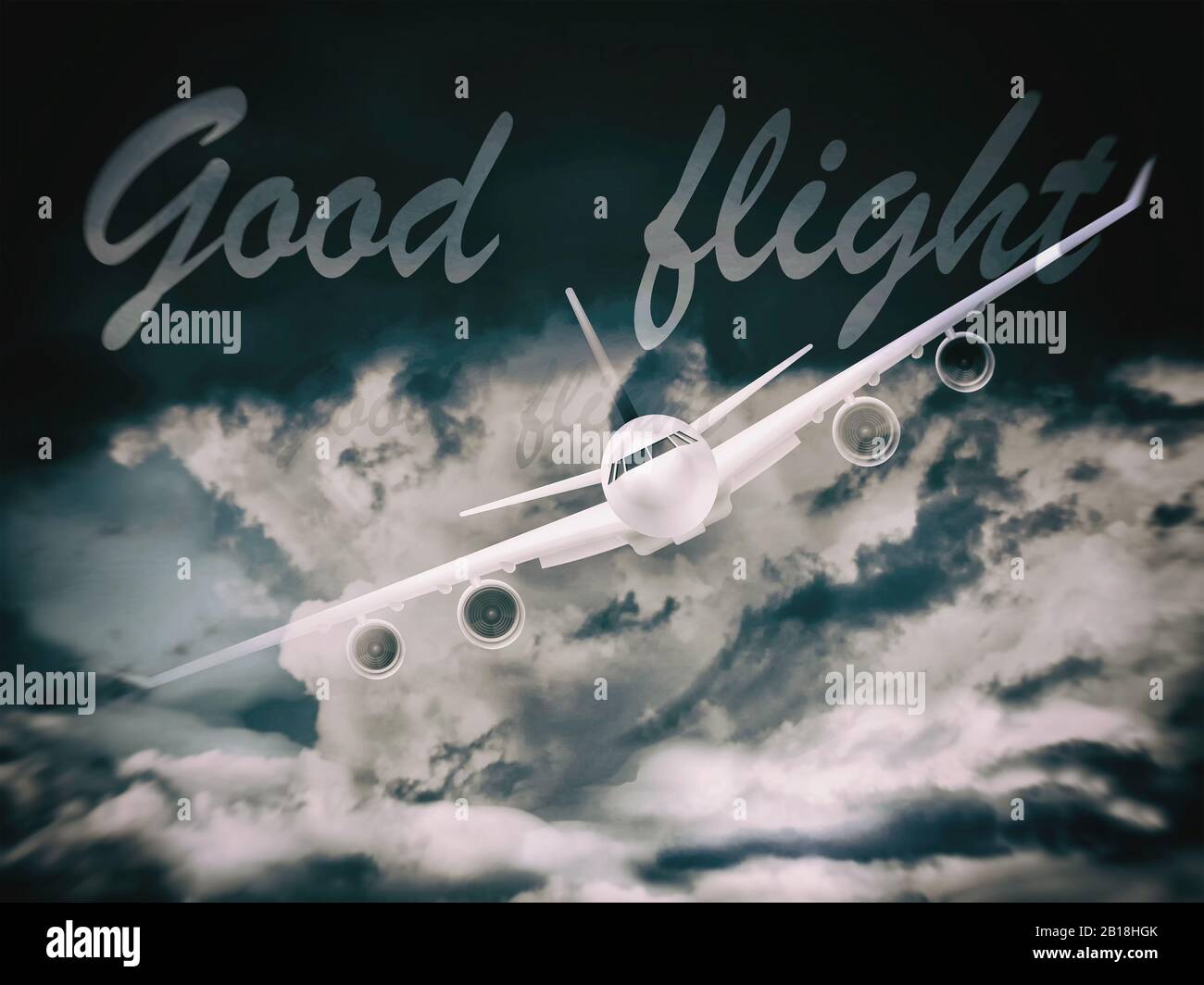Good flight, plane in dark clouds, motivation, poster, quote, blurred ...