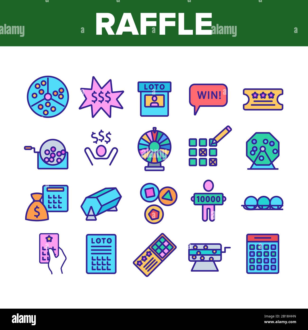 Raffle Gamble Lottery Collection Icons Set Vector Stock Vector Image ...