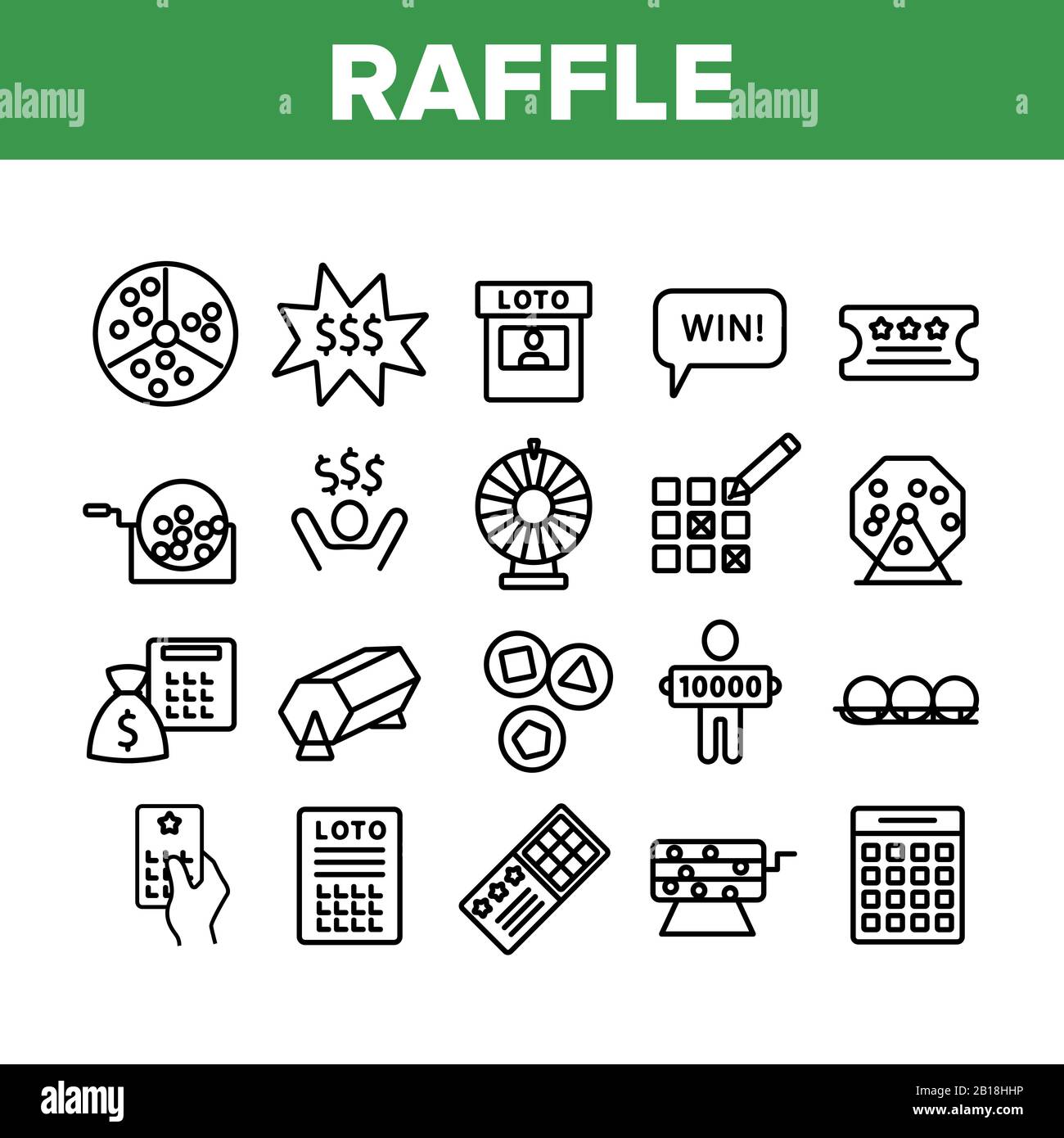 Raffle Gamble Lottery Collection Icons Set Vector Stock Vector Image ...