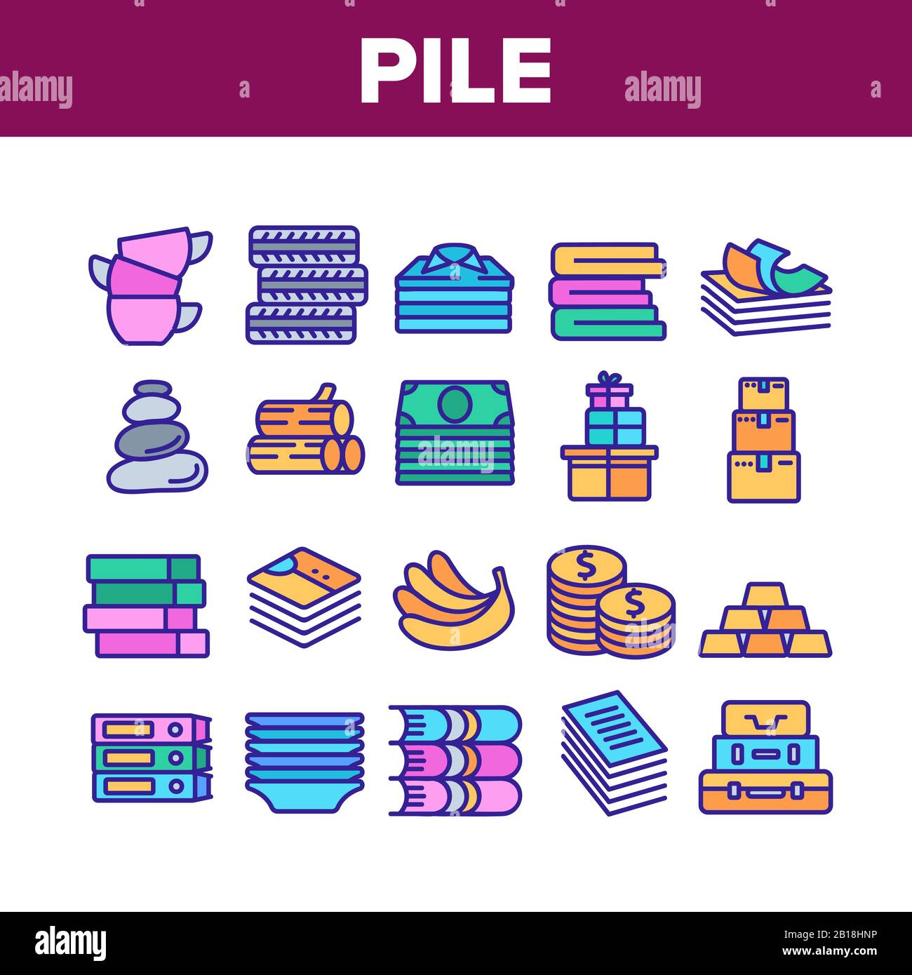 Pile Objects Things Collection Icons Set Vector Stock Vector Image ...