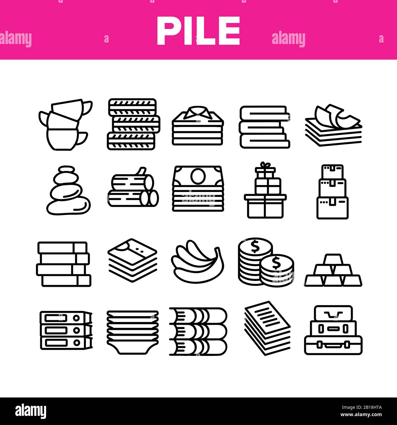 Pile Objects Things Collection Icons Set Vector Stock Vector Image ...
