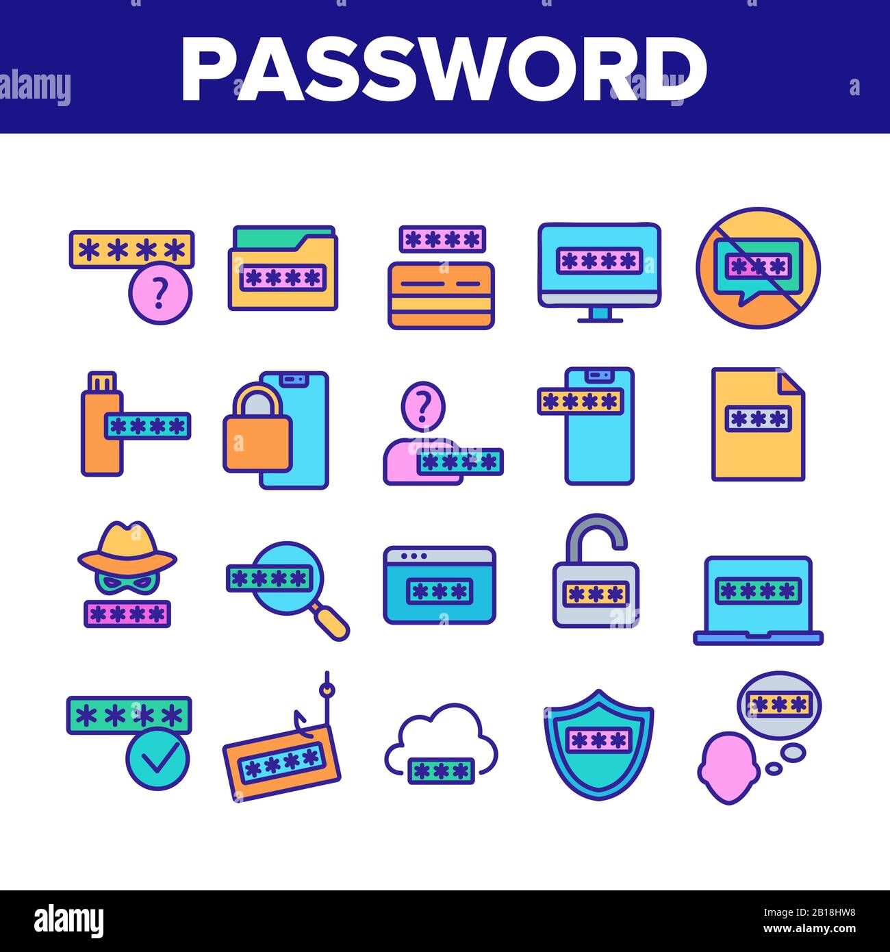 Password Protection Collection Icons Set Vector Stock Vector Image And Art Alamy