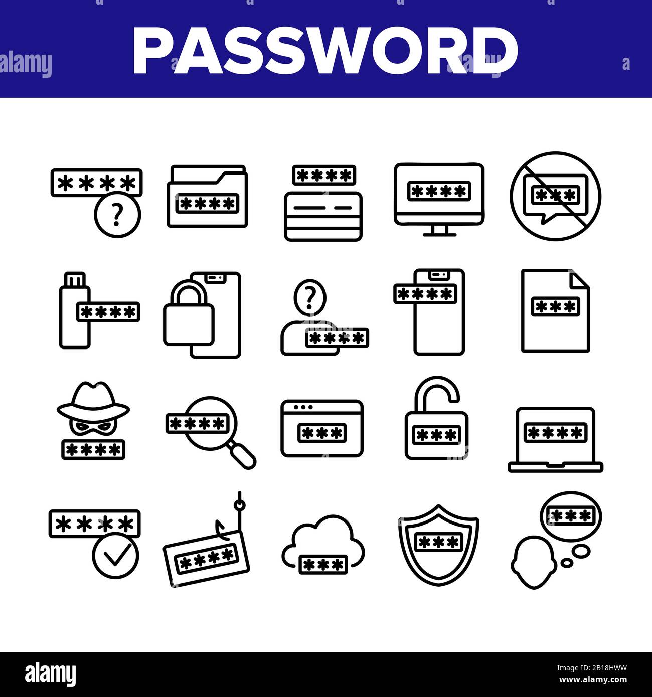 Password Protection Collection Icons Set Vector Stock Vector Image And Art Alamy