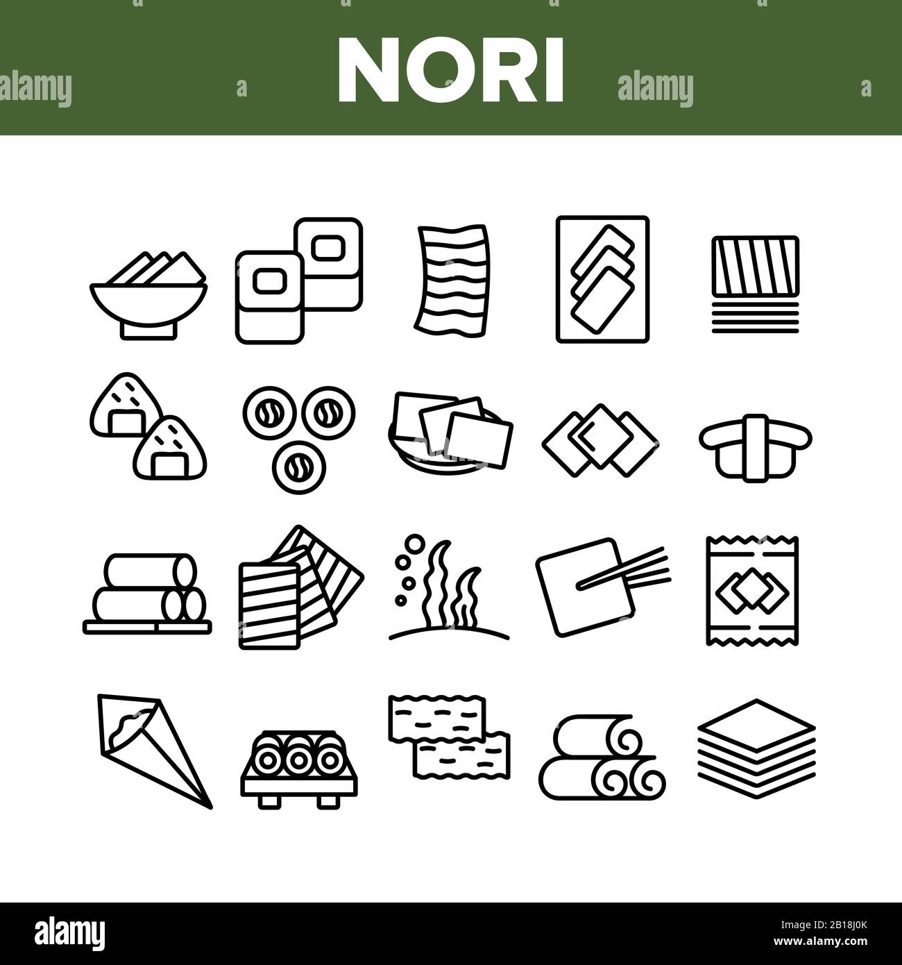 Nori Seaweed Asia Food Collection Icons Set Vector Stock Vector Image ...