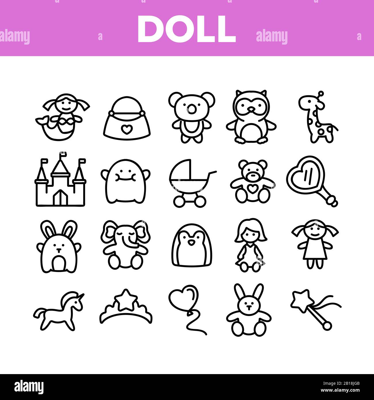 Doll Children Toys Collection Icons Set Vector Stock Vector Image & Art ...