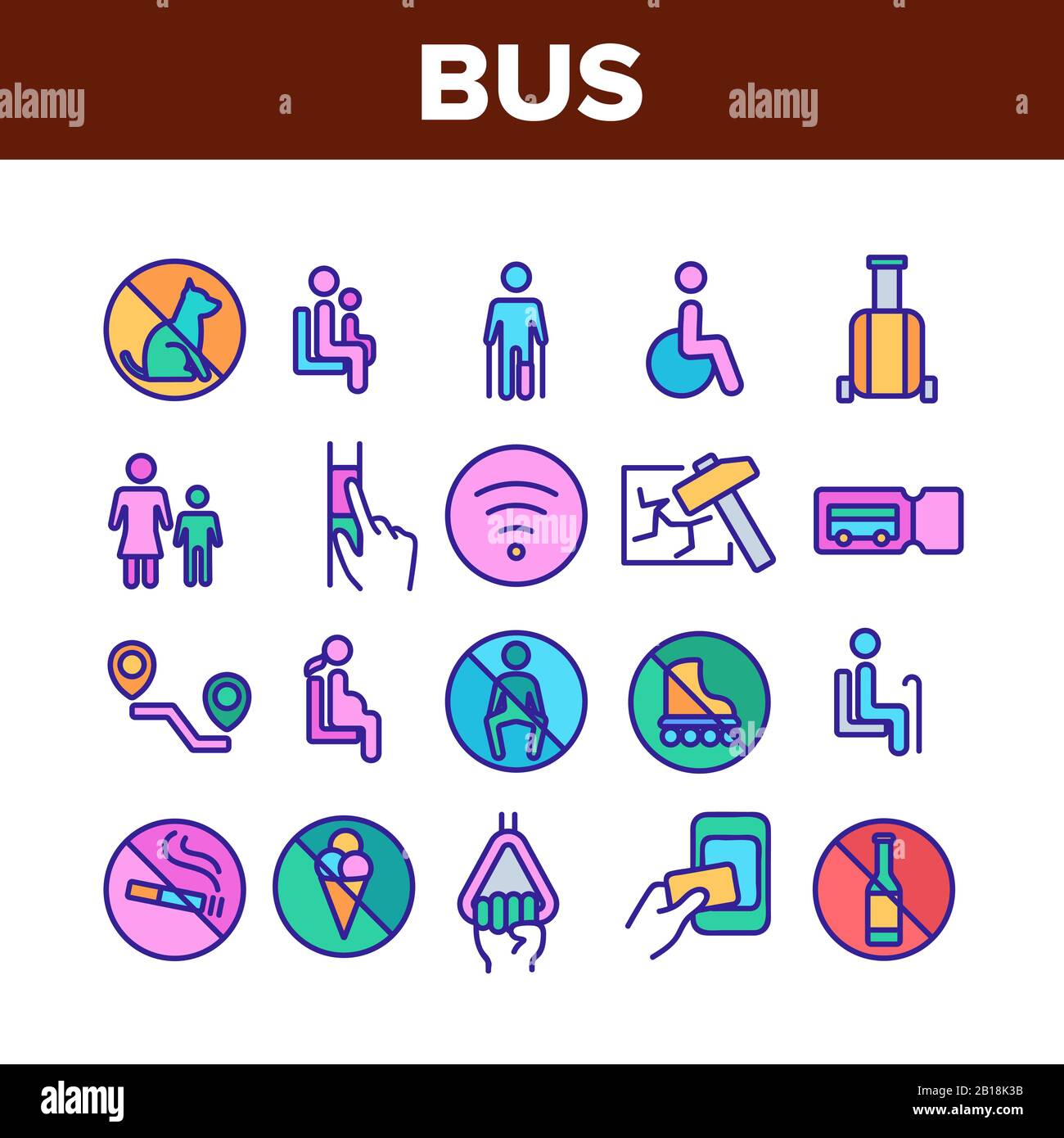 Bus Travel Prevent Collection Icons Set Vector Stock Vector Image & Art ...