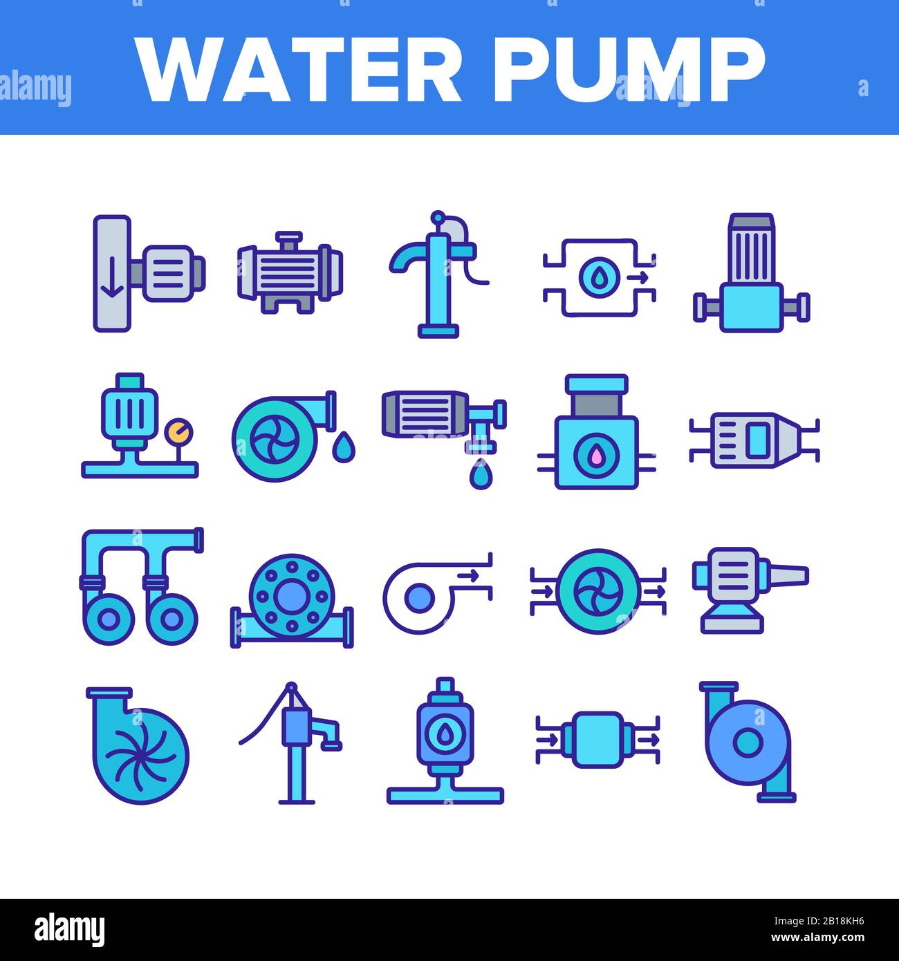 Water Pump Equipment Collection Icons Set Vector Stock Vector Image ...