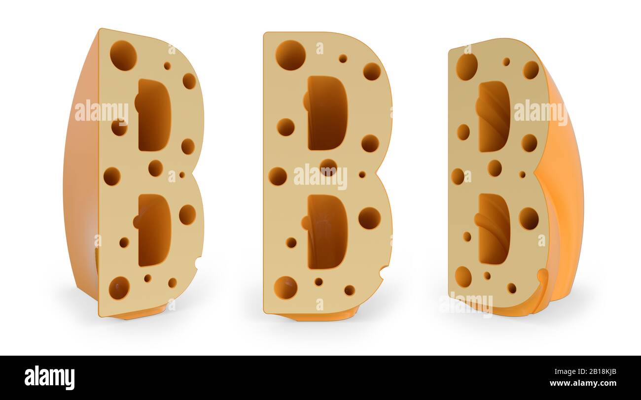 Capital letter B. Uppercase. Cheese alphabet and font. Set of three ...
