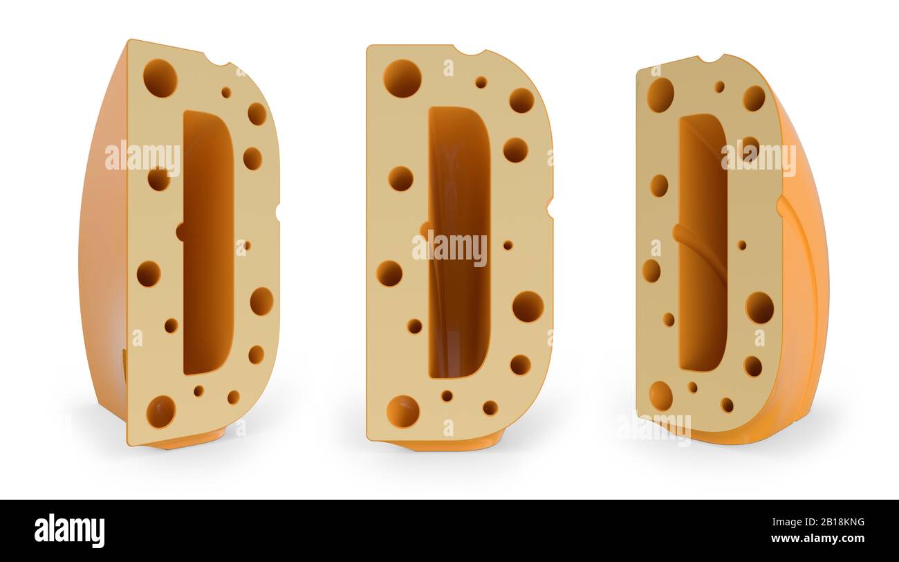 Capital letter D. Uppercase. Cheese alphabet and font. Set of three ...