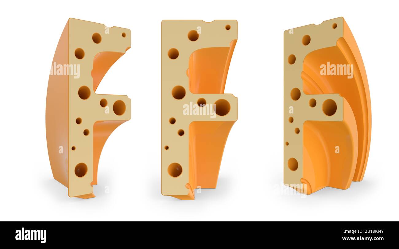 Capital letter F. Uppercase. Cheese alphabet and font. Set of three ...
