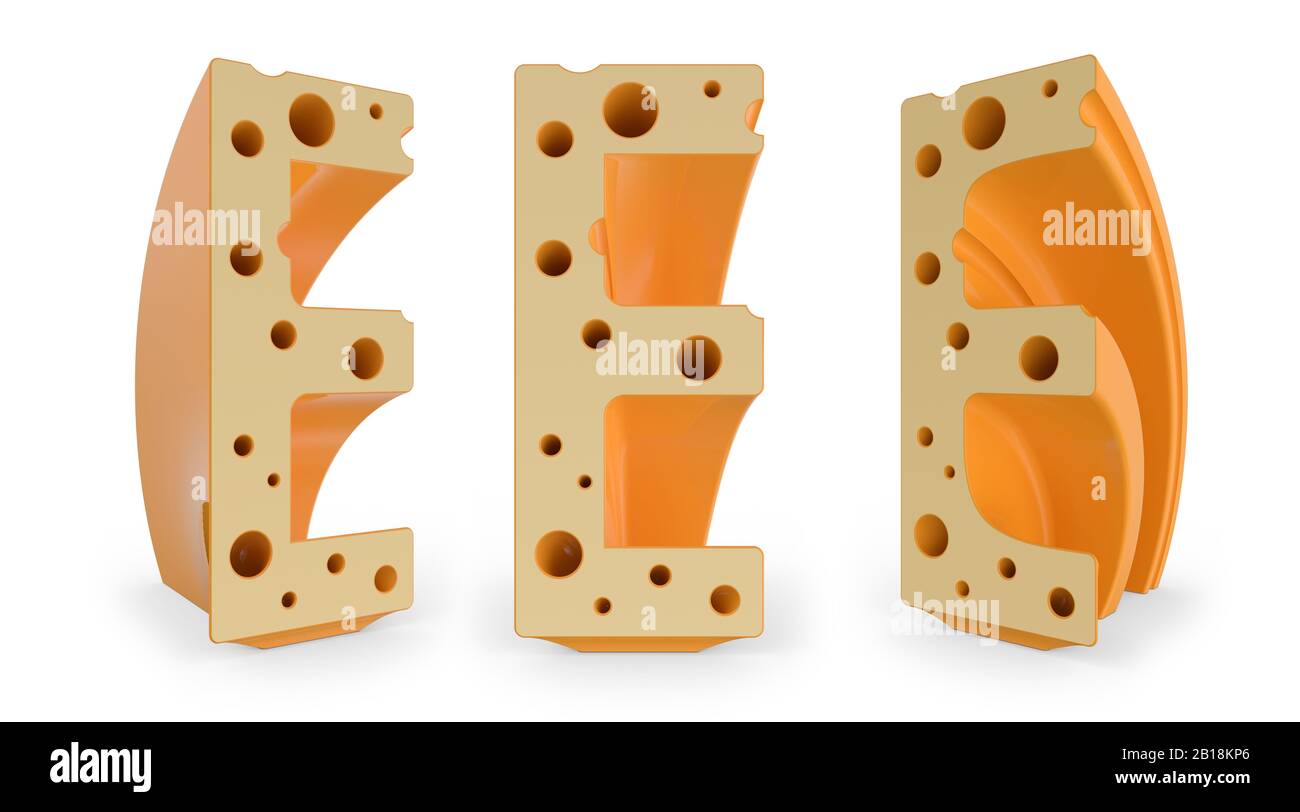 Capital letter E. Uppercase. Cheese alphabet and font. Set of three ...