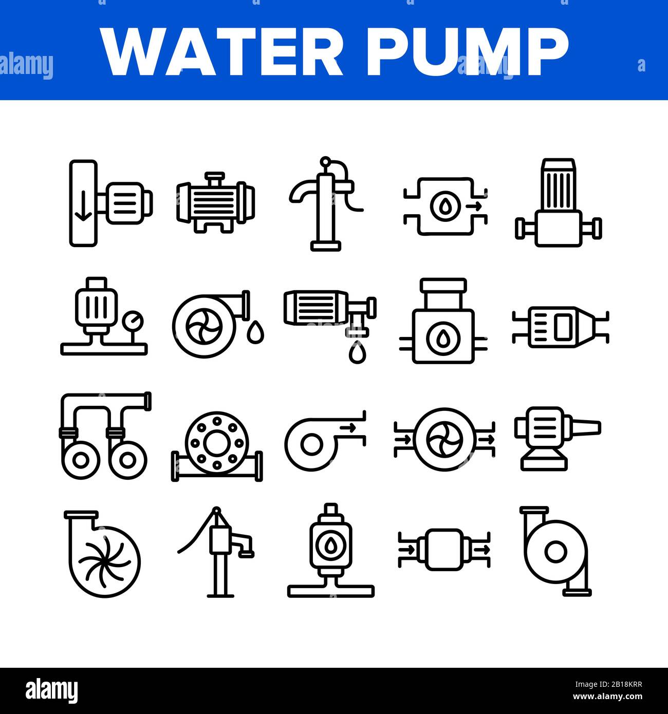 Water Pump Equipment Collection Icons Set Vector Stock Vector Image ...