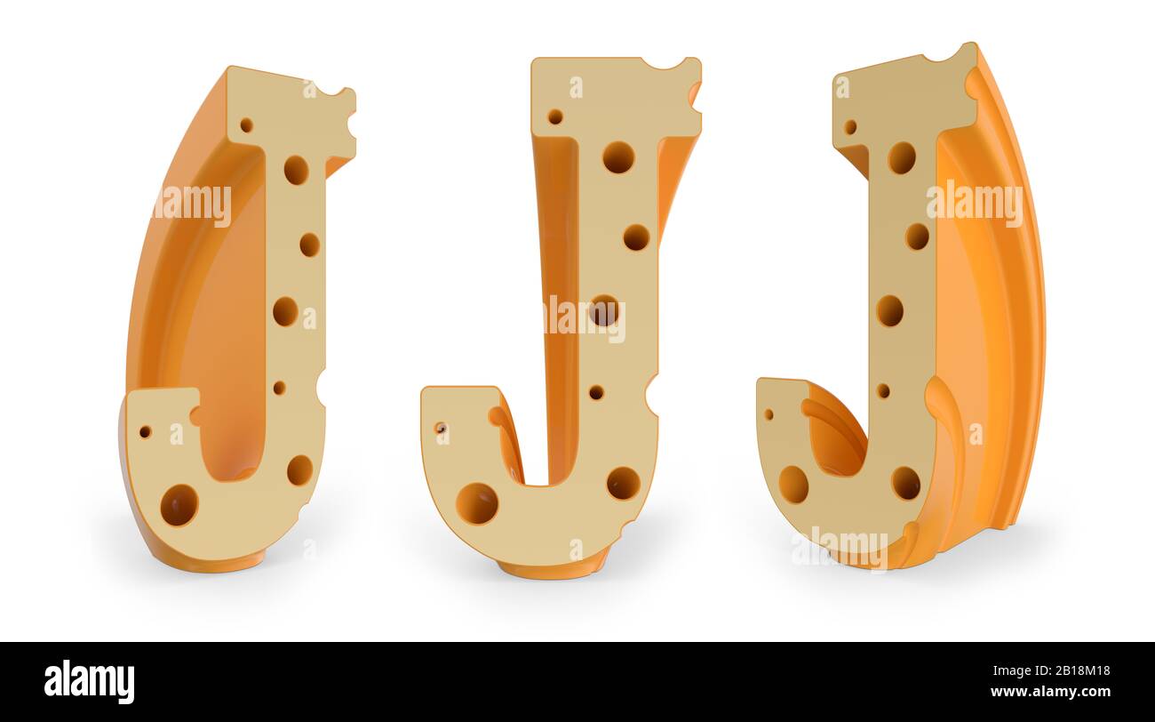 Capital letter J. Uppercase. Cheese alphabet and font. Set of three ...