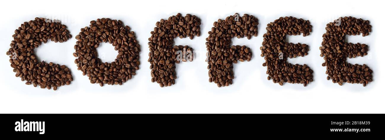 The word coffee made from coffee beans Stock Photo - Alamy
