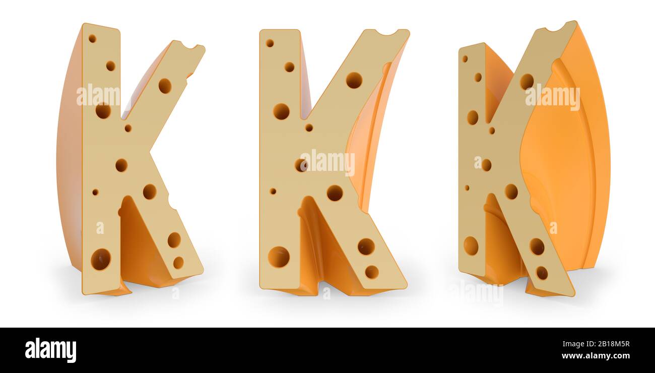 Capital letter K. Uppercase. Cheese alphabet and font. Set of three ...