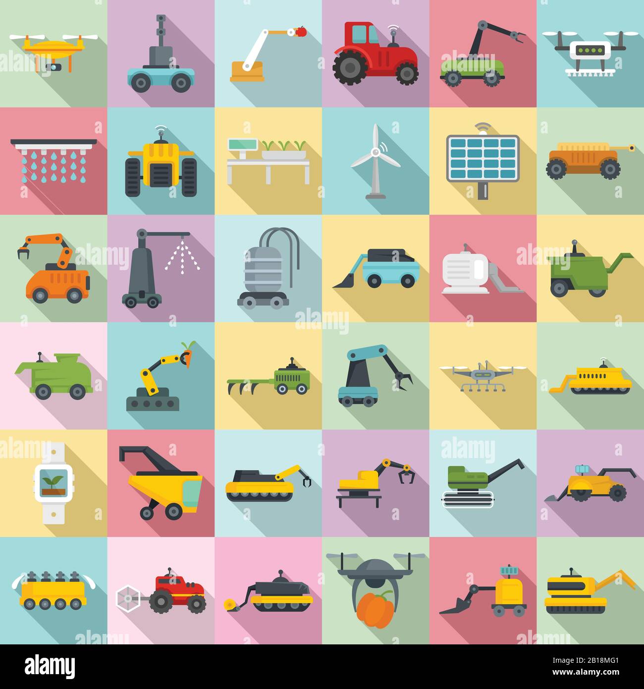 Farming robot icons set. Flat set of farming robot vector icons for web ... Farming robot icons set. Flat set of farming robot vector icons for web ...