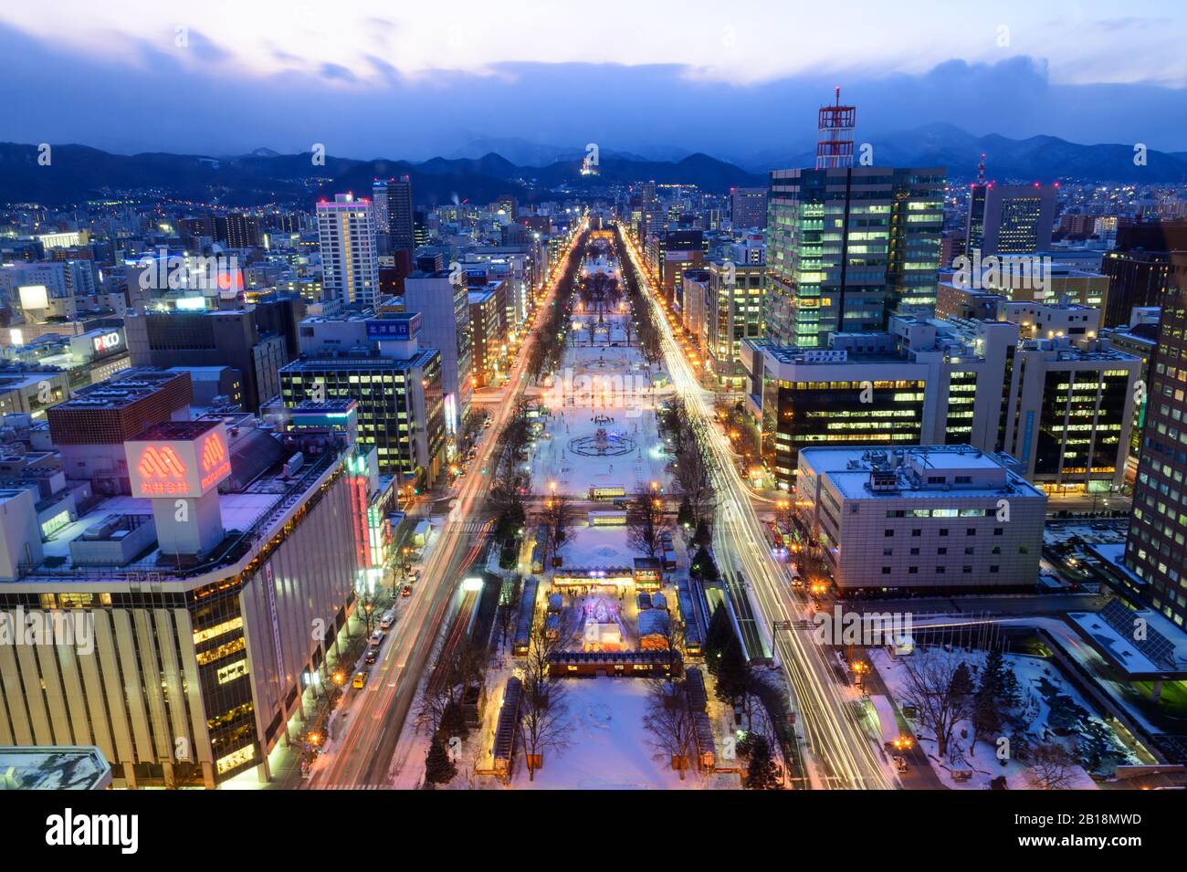Night View of Odori park from Sapporo TV Tower Stock Photo - Alamy