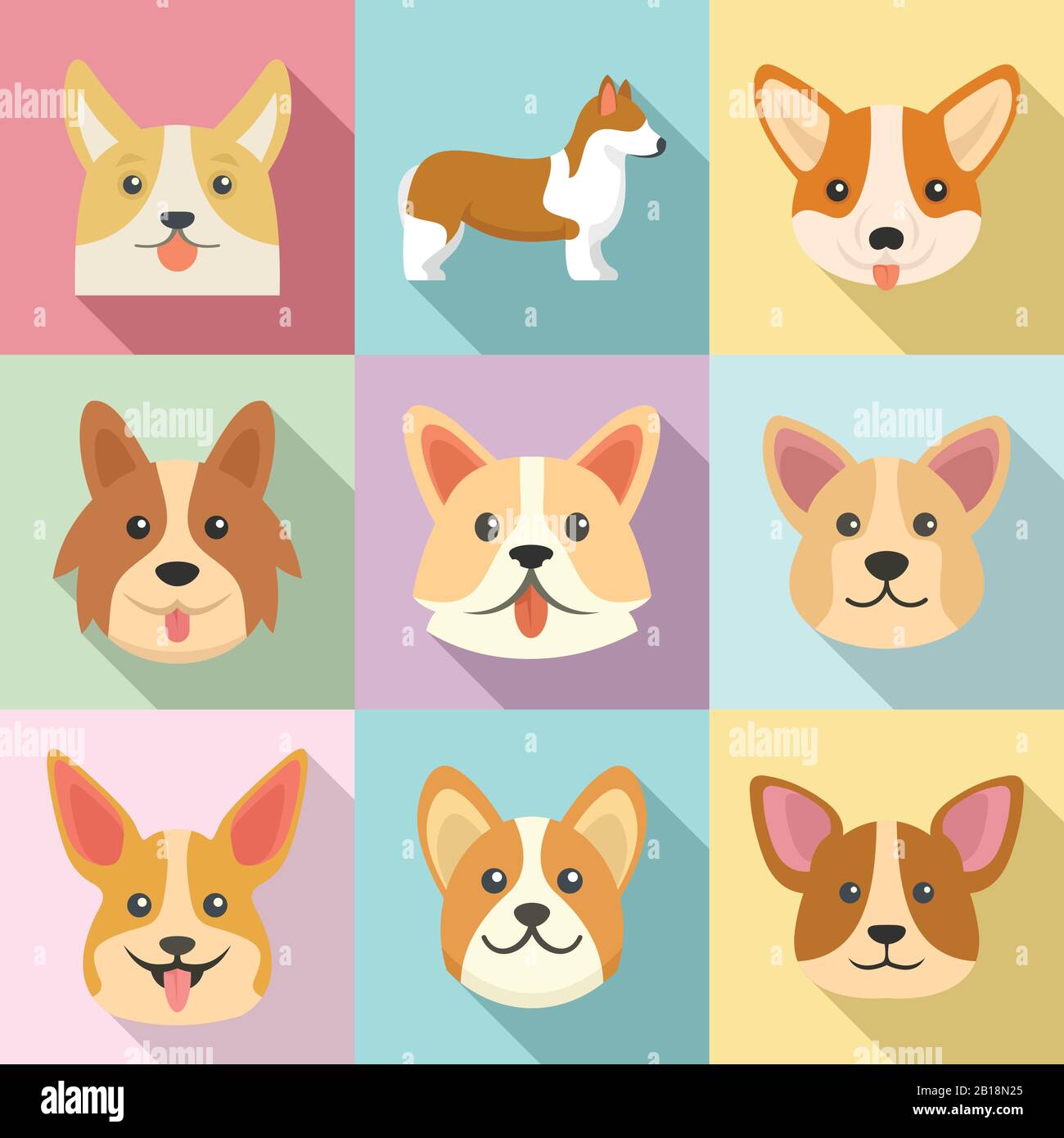 Corgi dogs icons set. Flat set of corgi dogs vector icons for web ...