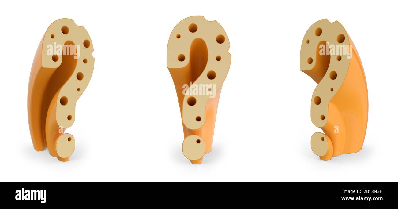 Question mark symbol. Cheese alphabet and font. Set of three view ...