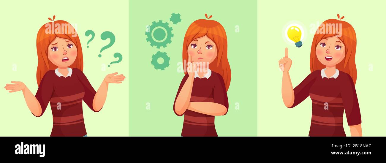 Teen girl think. Confused young female teenager, thoughtful girl ...