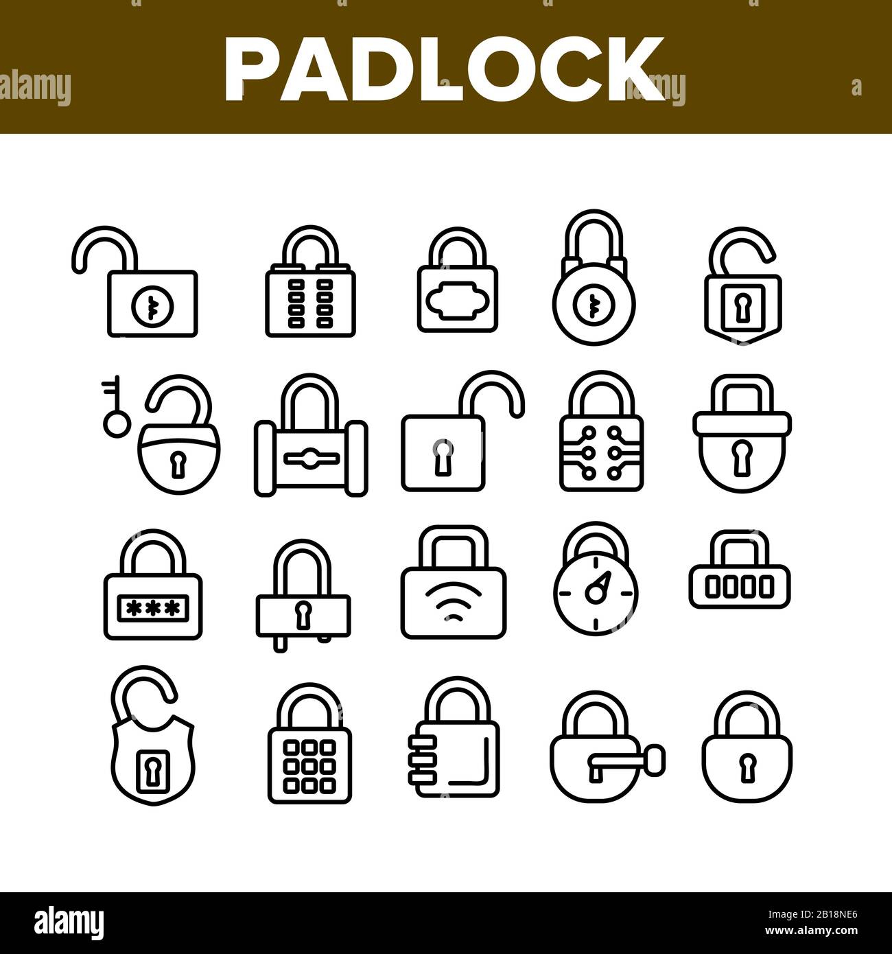 Padlock Security Tool Collection Icons Set Vector Stock Vector Image ...