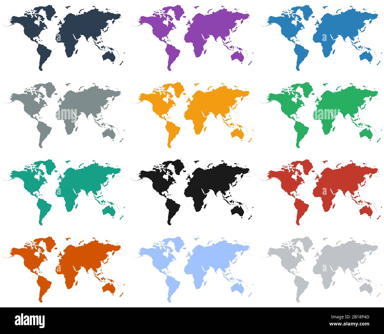 Collection of color world maps, flat icon vector illustration Stock ...