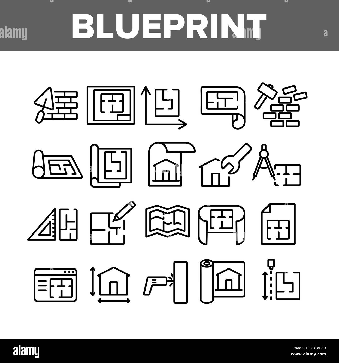 Blueprint Architecture Collection Icons Set Vector Stock Vector Image ...