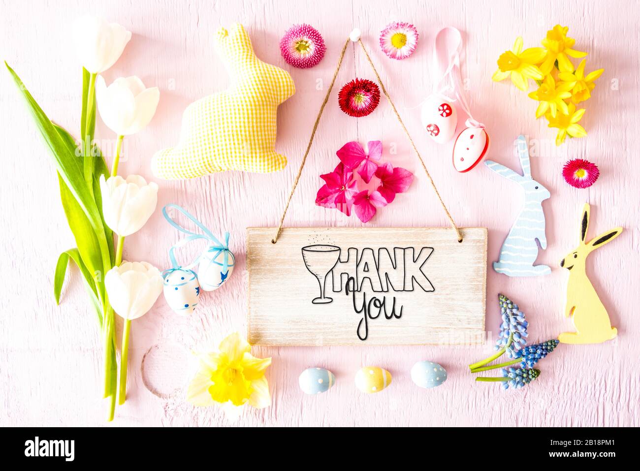 Sunny Easter Flat Lay, Sign, Calligraphy Thank You Stock Photo - Alamy
