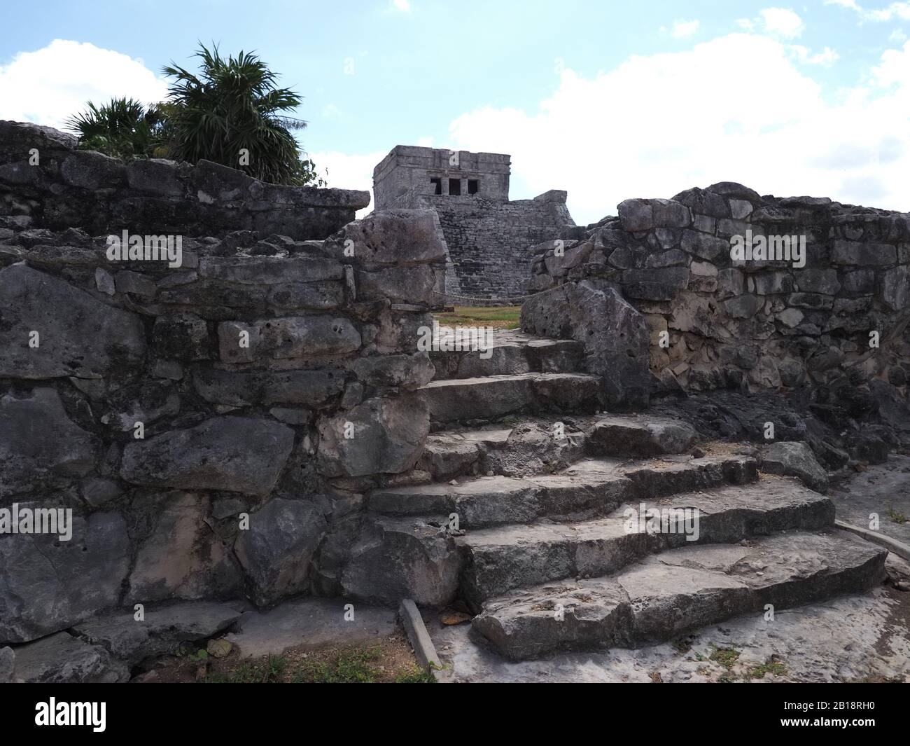 Stony stairs to temple of god of winds at TULUM city at Mexico Stock ...