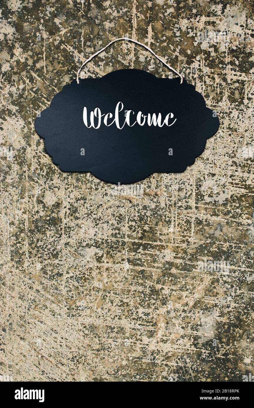 Welcome wording on sign board on background for business concept Stock ...