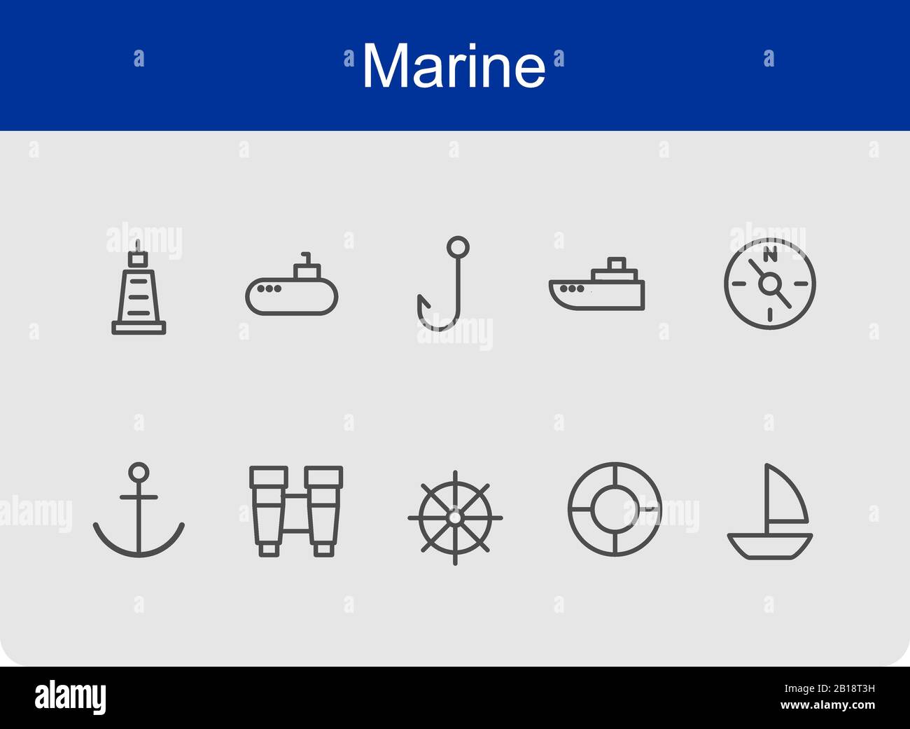 Marine icon set with outline style.Editable vector. Isolated.deck,ship ...