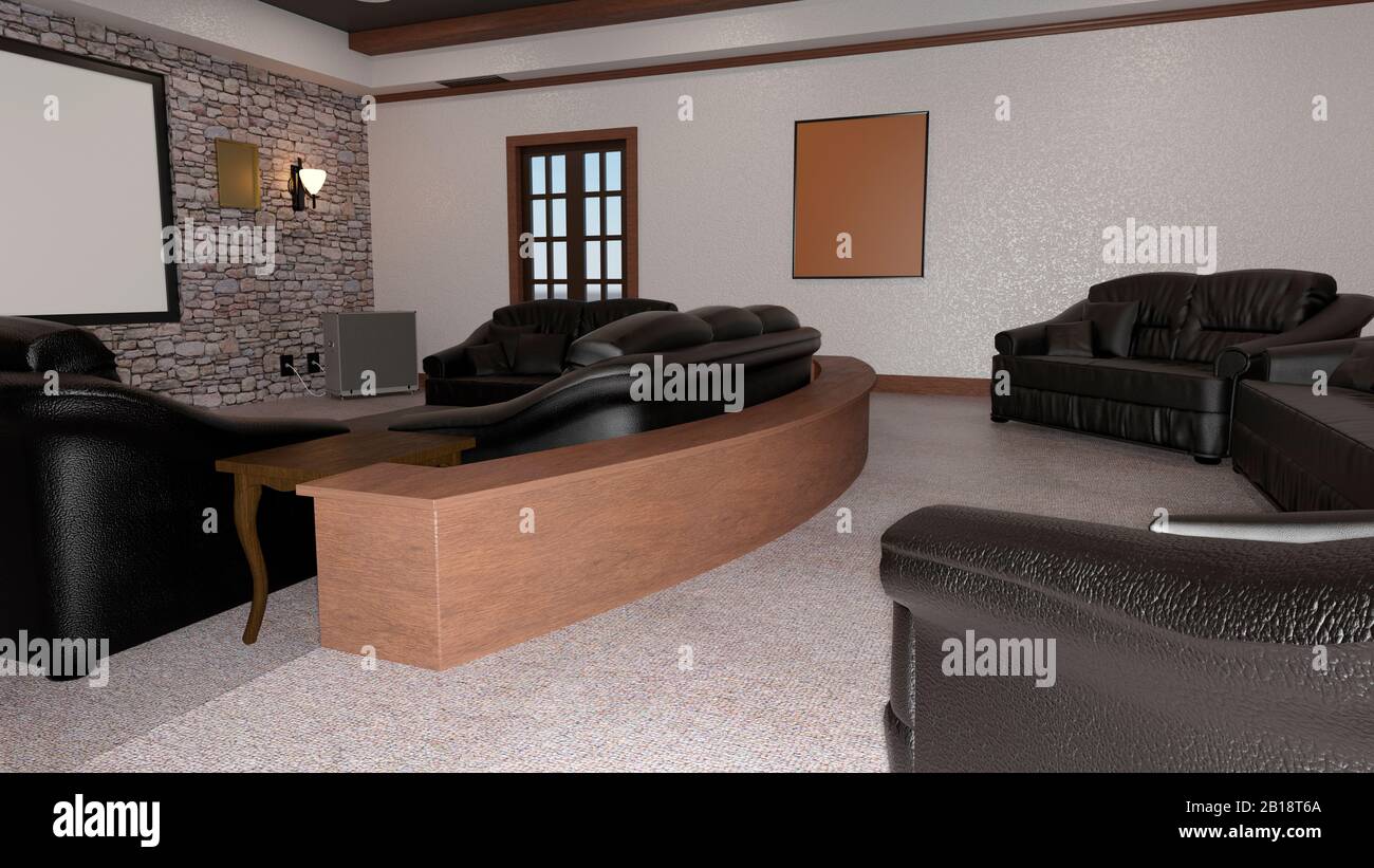 3D rendering of a home theater interior Stock Photo - Alamy
