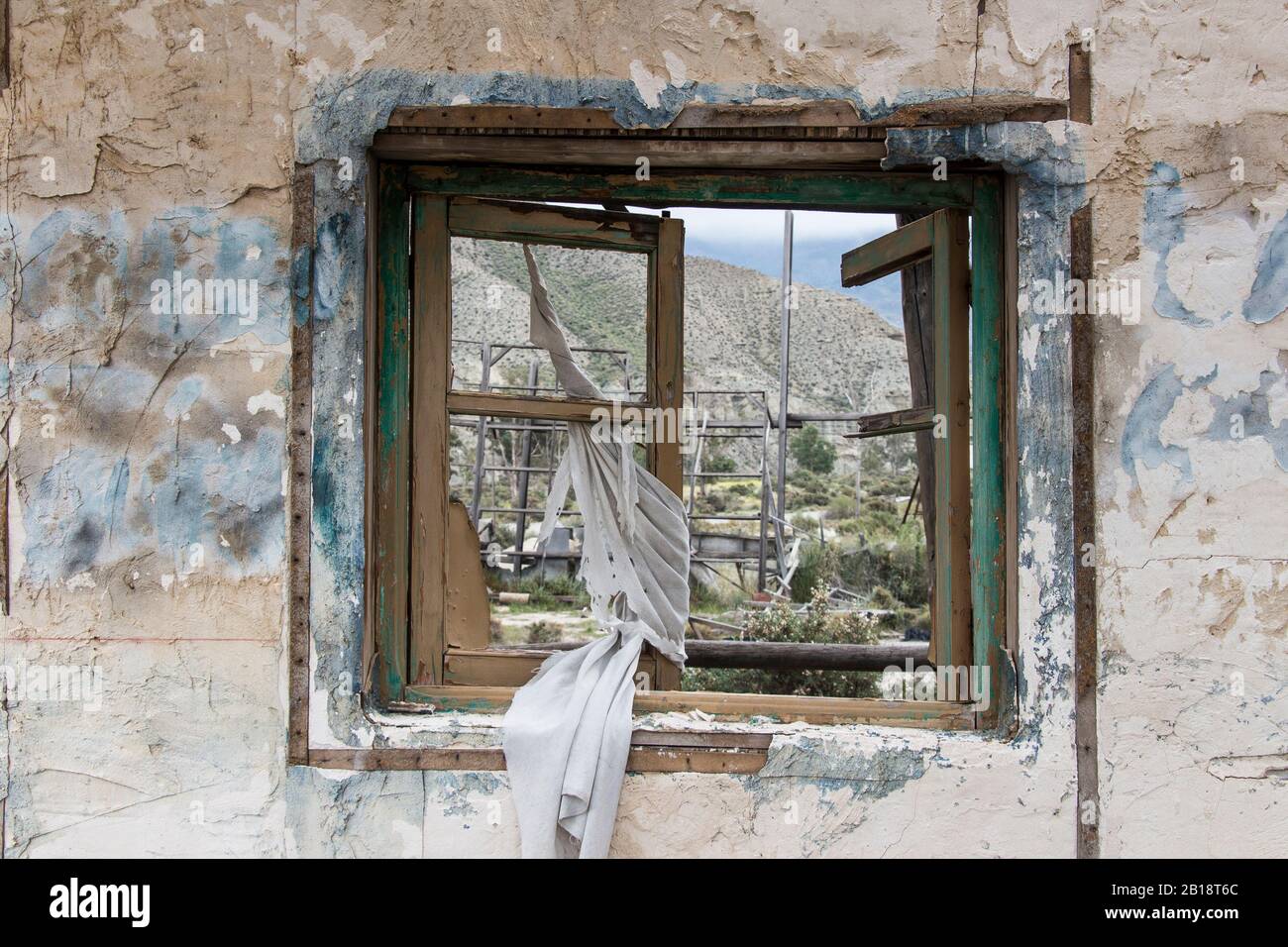 old broken window of decorated movies, old broken windows, old blue ...