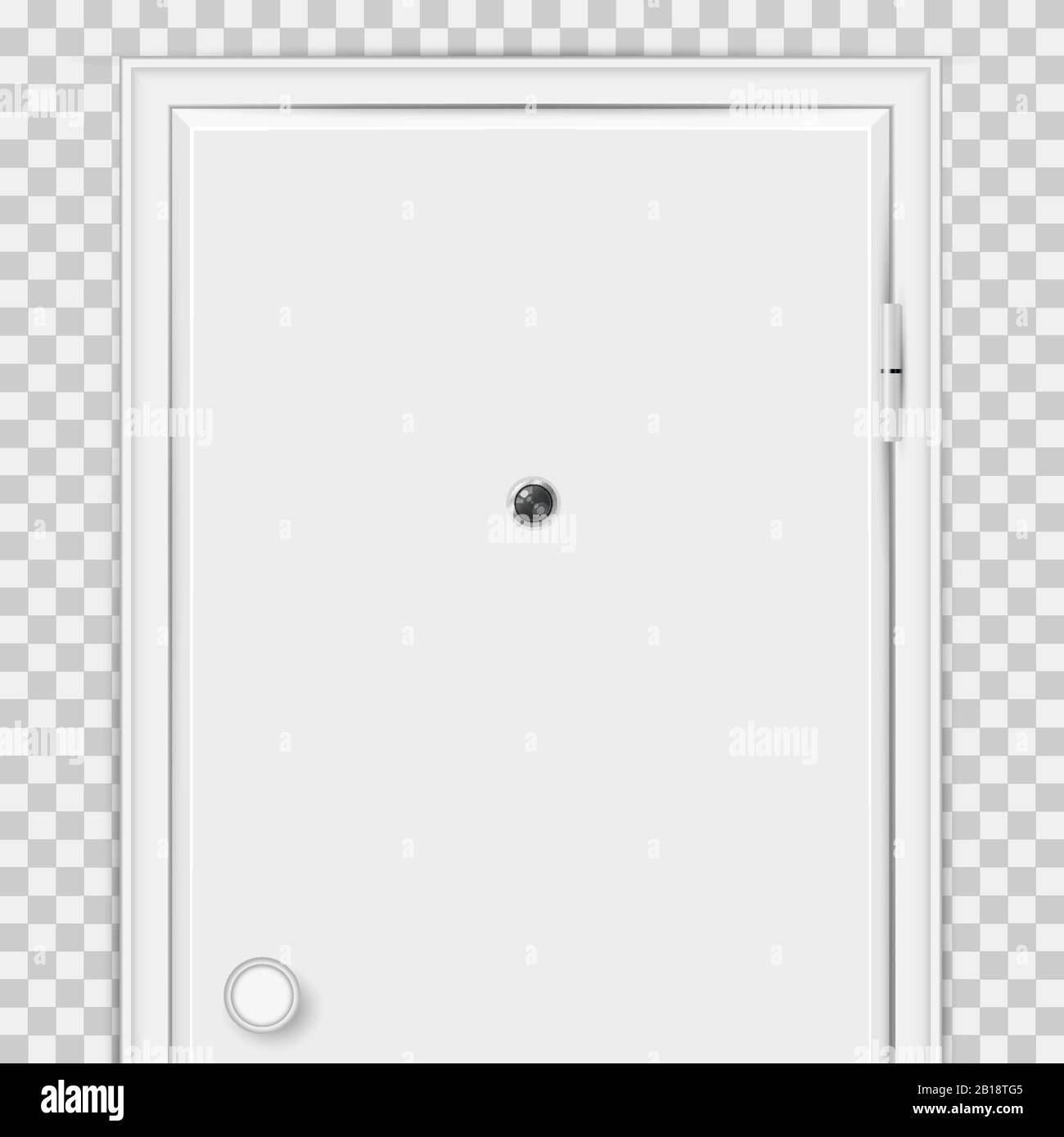 Closed white door with door peephole close-up isolated on transparent ...