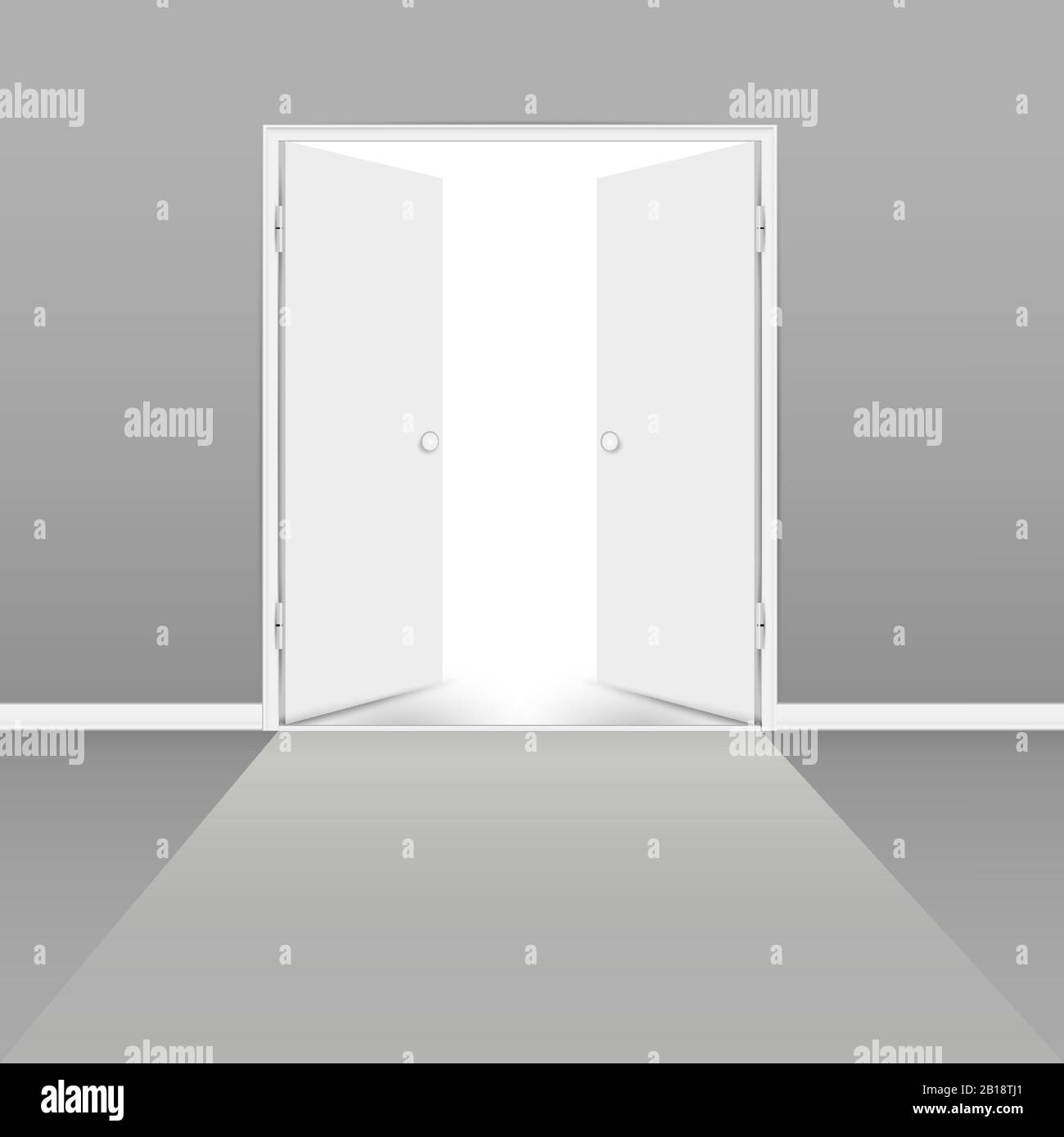 Open double doors from grey room to light. Vector illustration Stock ...