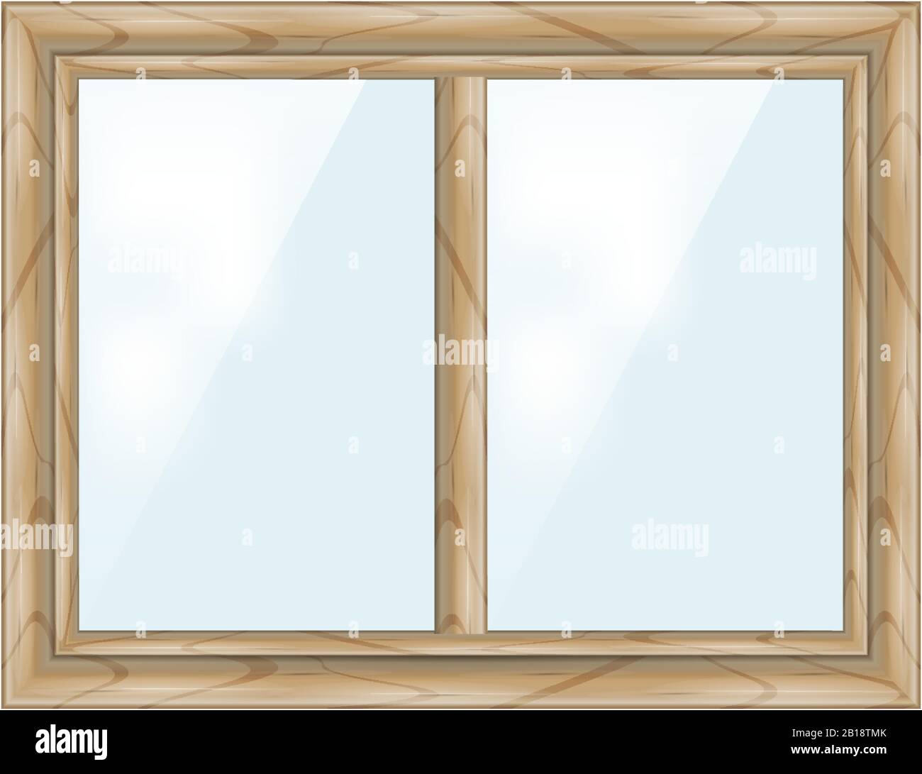 Double wooden window frame with panes isolated on white. Realistic ...