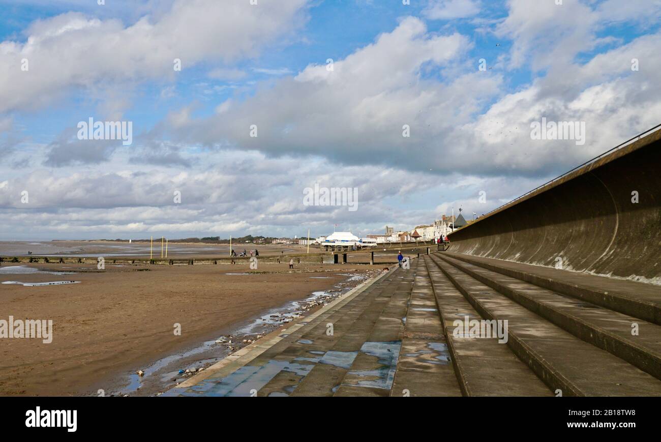 Sea wall along the Bristol Channel at Burnham on Sea, Somerset, England ...