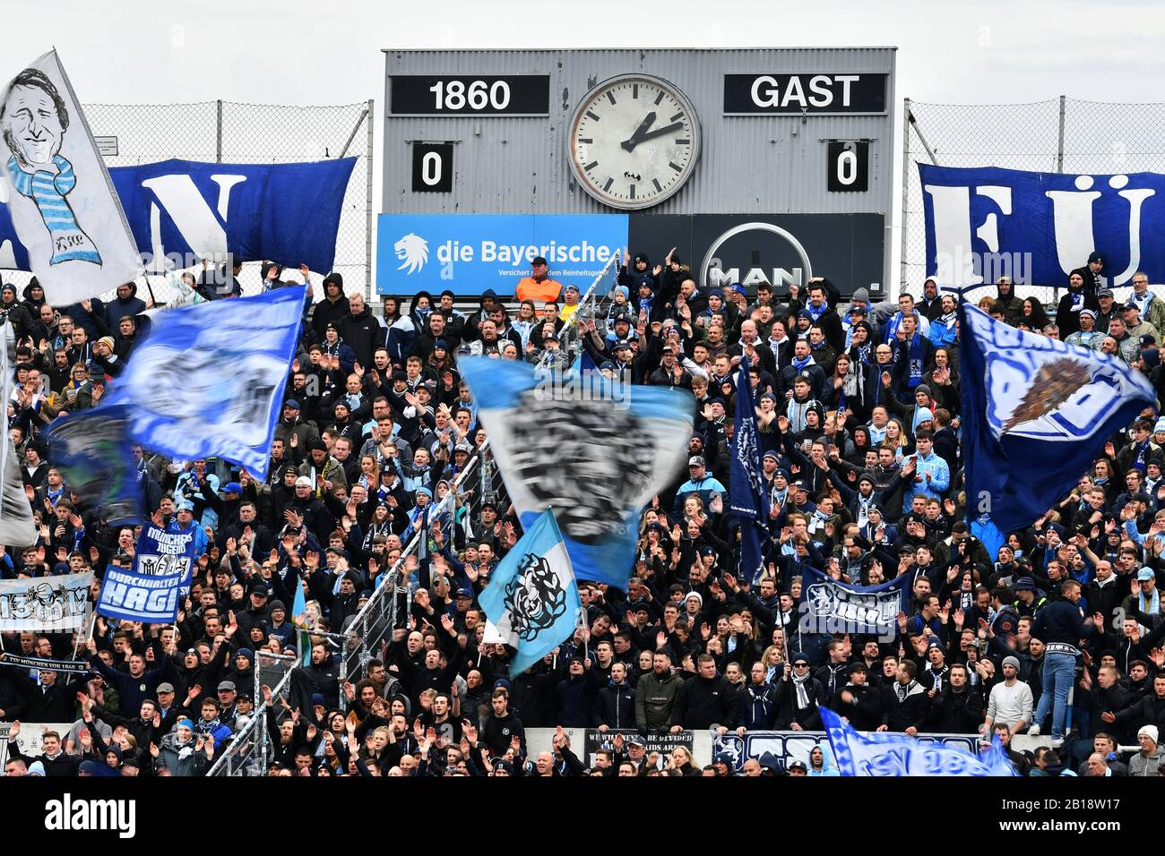 Fans, football fans from 1860 create a mood on the ranks, flags, flags ...