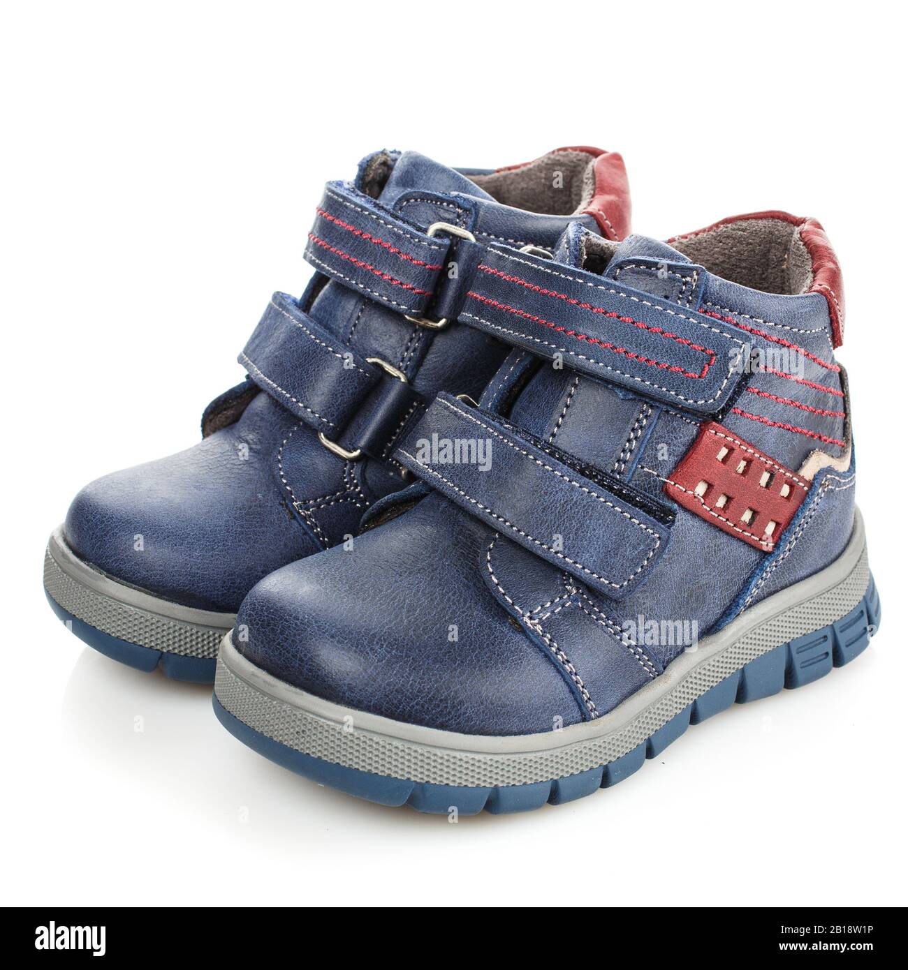 Children's blue shoes for boys isolated on white. Side view Stock Photo ...