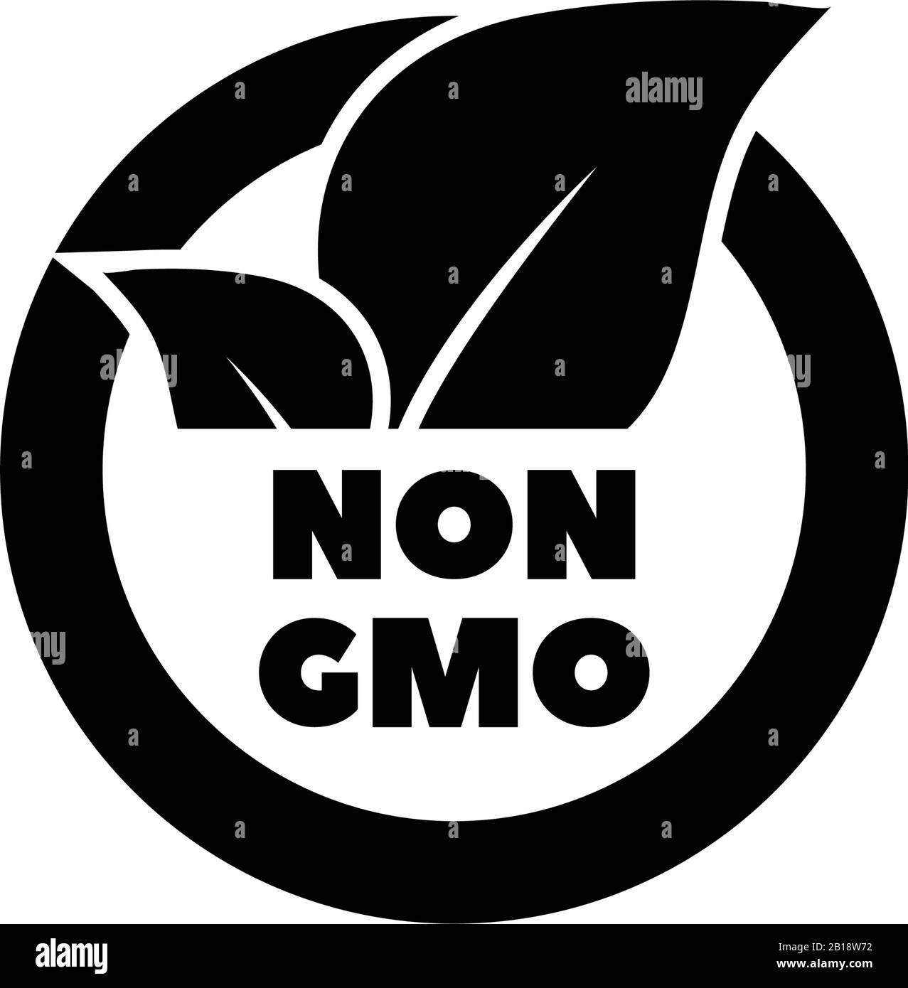 GMO Free Label with Leaf, Eco Food. Flat Vector Icon illustration. Simple black symbol on white ...