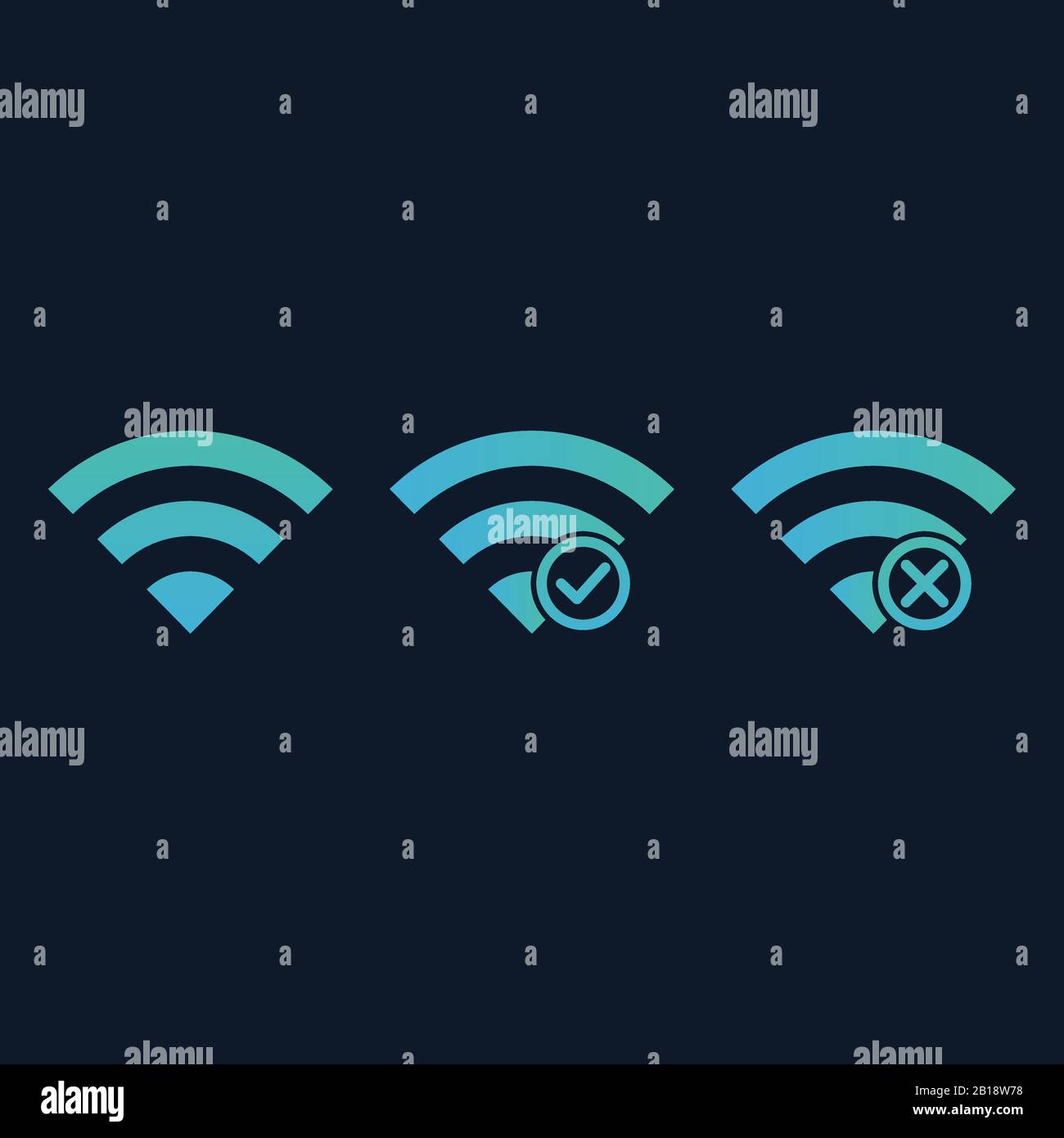 Wifi internet connected and disconnected icon set. check mark for ...