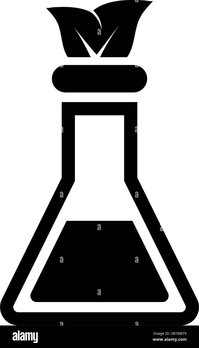 Lab flask with Leaf Inside, Experiment. Flat Vector Icon illustration ...