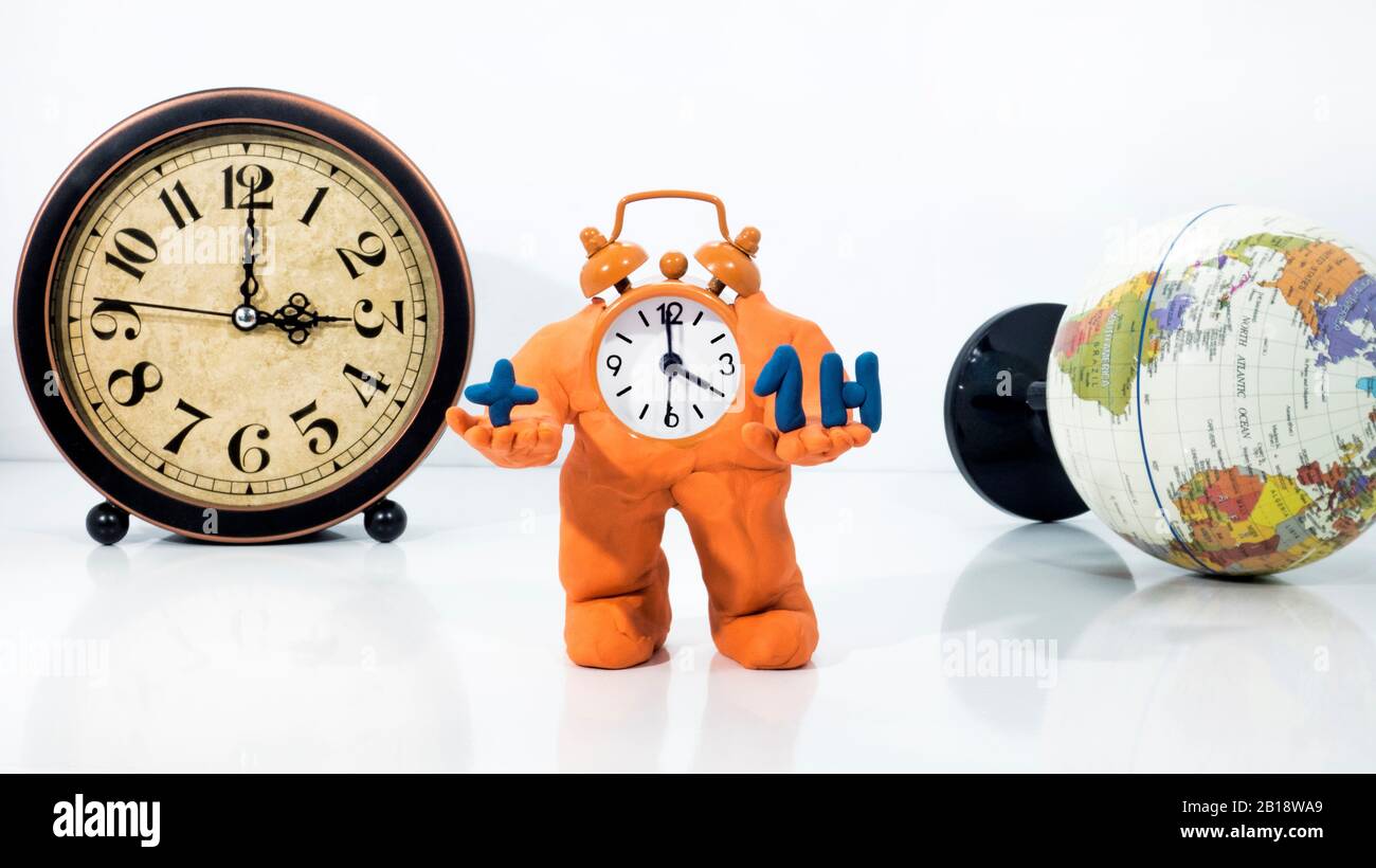 Funny ClockMan made from Play Clay. Isolated on white background Stock ...